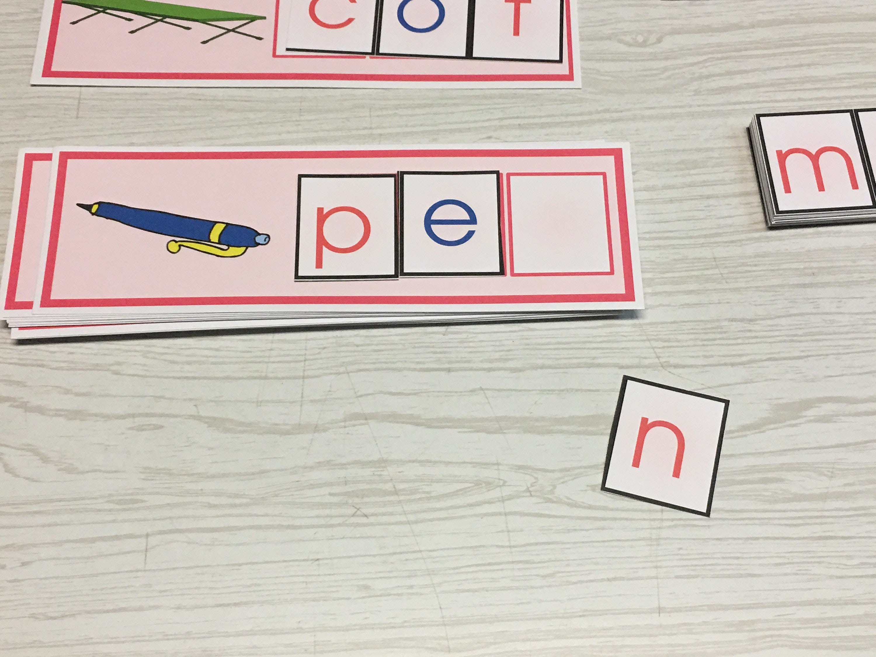 The Pink Series Picture Strips With Movable Letters Montessori Material ...