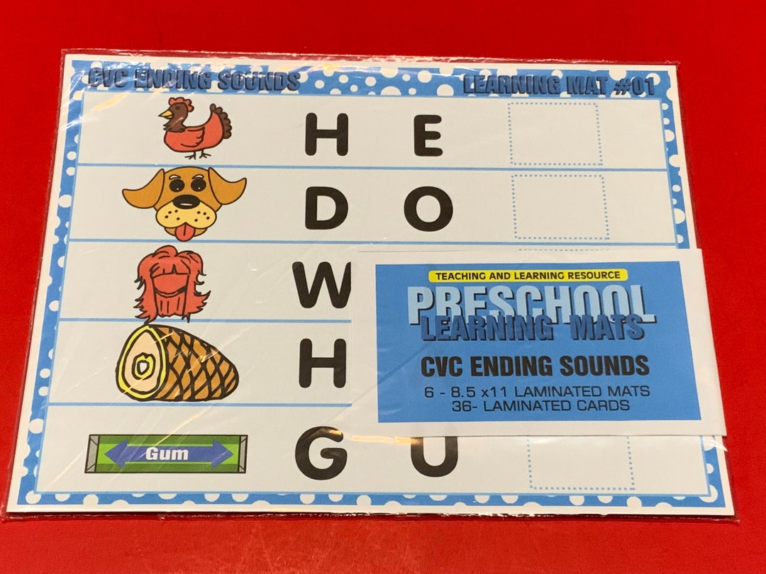 CVC Ending Sounds - Set of 6 Learning Mats /36 Cards - Laminated ...