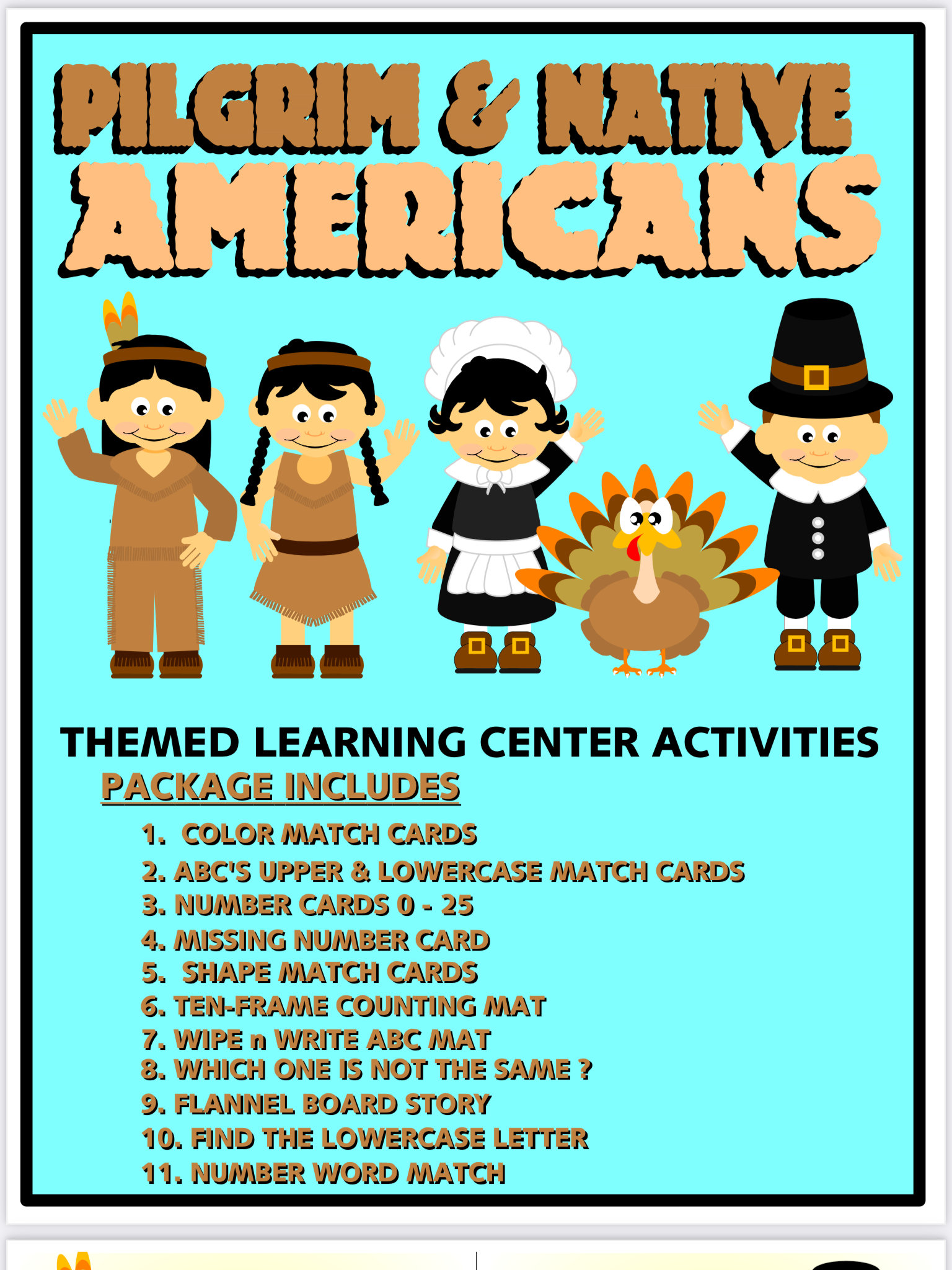 INSTANT DOWNLOAD Pilgrim Native American Themed Activities Package for ...