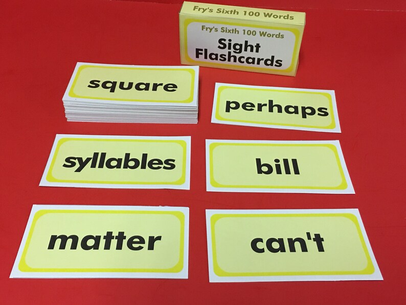 100 Flashcards - Fry's Sight Words - 6th Hundred Words Flash Cards - Etsy