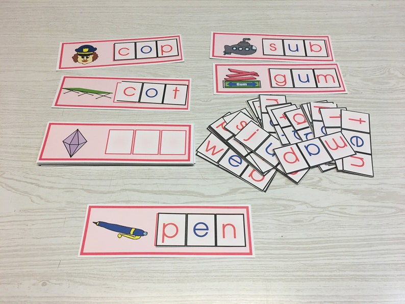 The Pink Series Picture Strips With Movable Letters Montessori Material ...