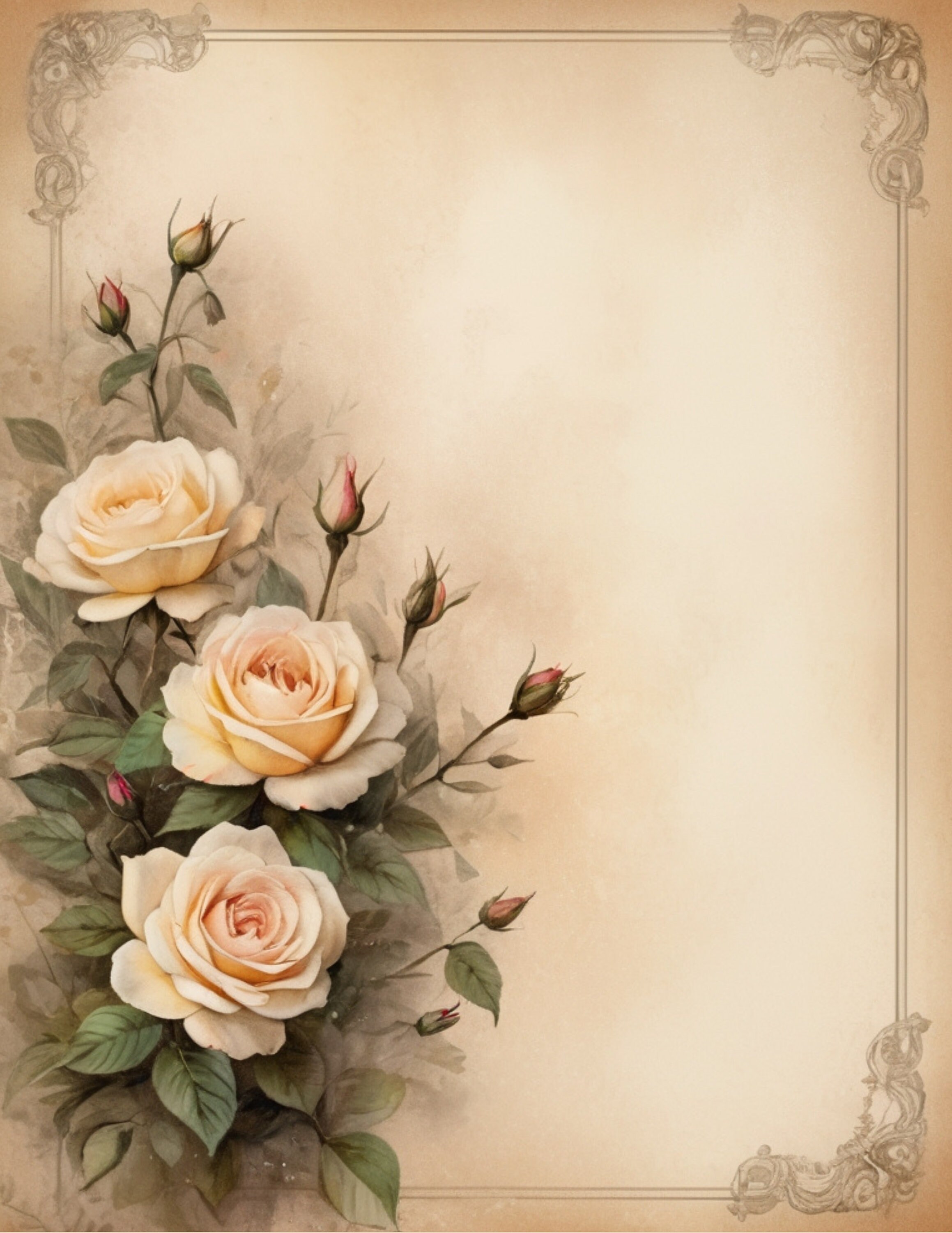 Watercolor Roses Letter Writing Bundle, Watercolors Printable ...