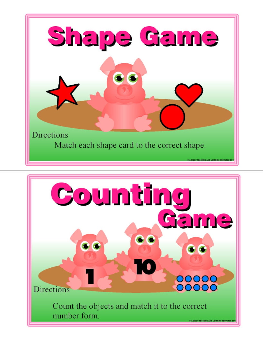 Piggy's Learning Games: Shape & Counting File Folder Kit (instant ...