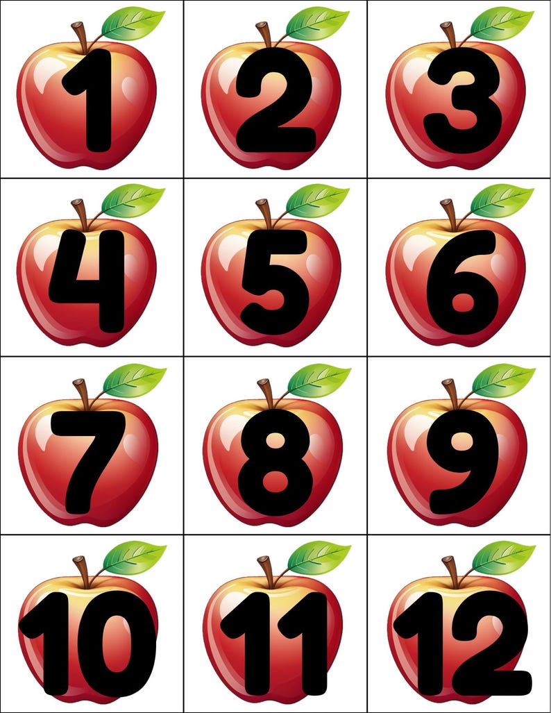 INSTANT DOWNLOAD - Apples - Numbers 0-31 Pocket Chart Cards Set for ...