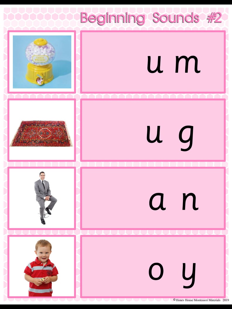 PINK SERIES Montessori Activity Beginning Sounds Educational Material ...