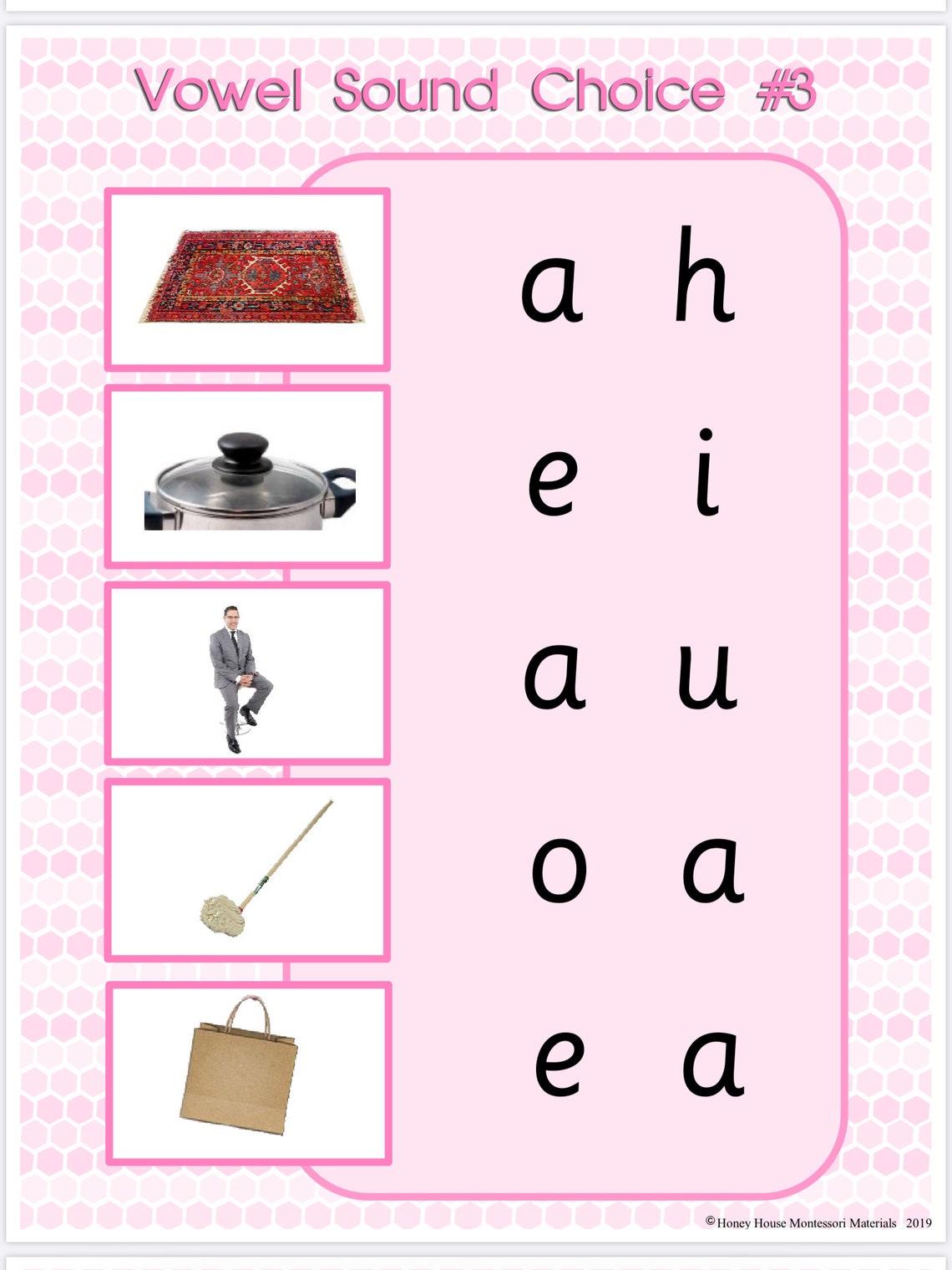 PINK SERIES Montessori Activity Vowel Sound Choice | Etsy