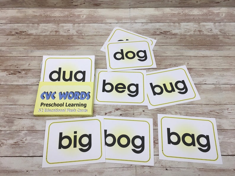 CVC Words - Busy Bee Preschool Learning - 52 Educational Flash Cards - Etsy