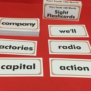 100 Flashcards - Fry”s Sight Words - 10th Hundred Words Flash Cards - Etsy