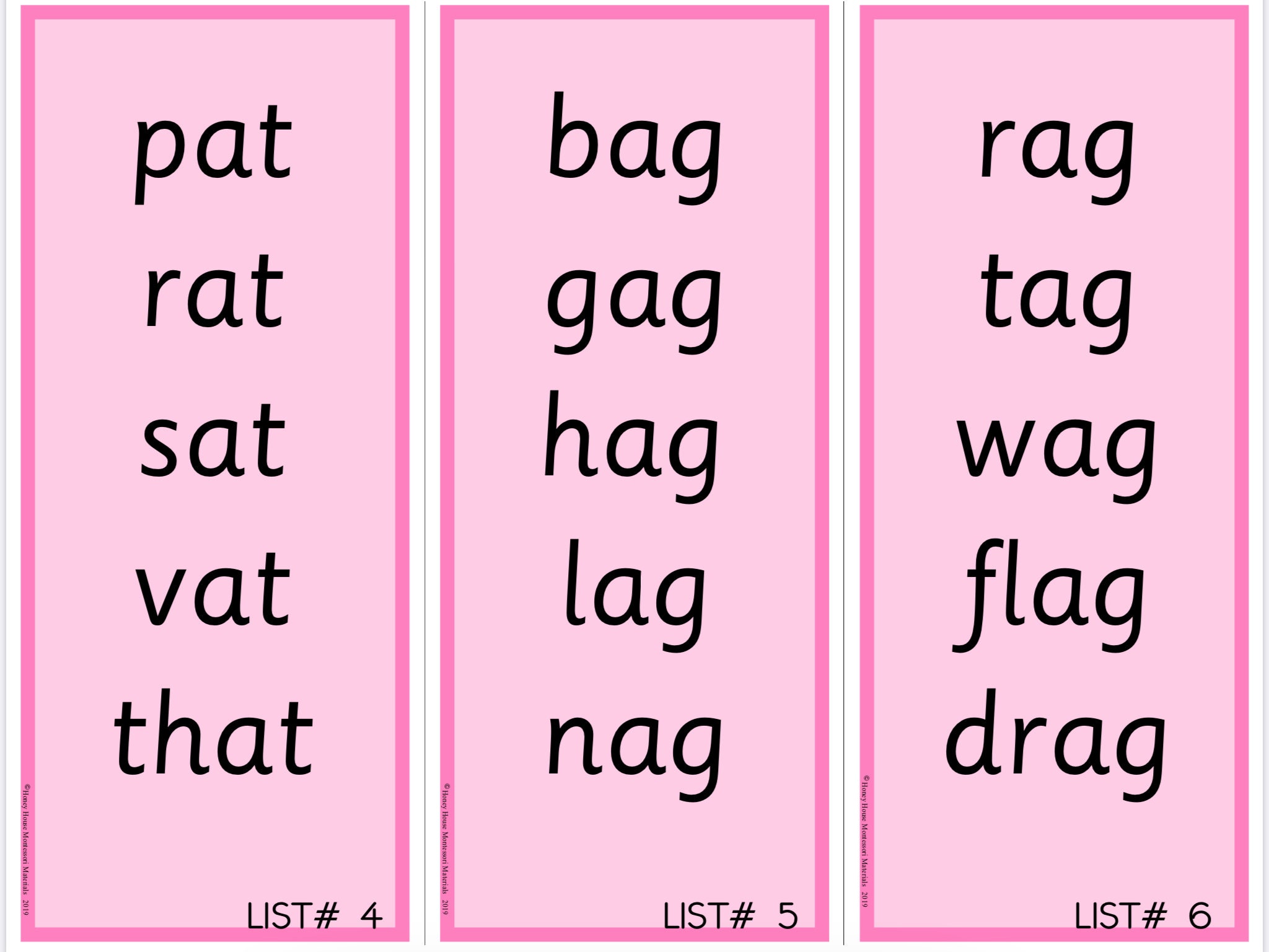 PINK SERIES | Montessori Activity - Word List | Educational Material ...