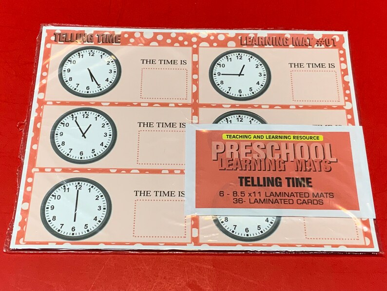 Telling Time Set of 6 Learning Mats /cards Laminated Activity - Etsy