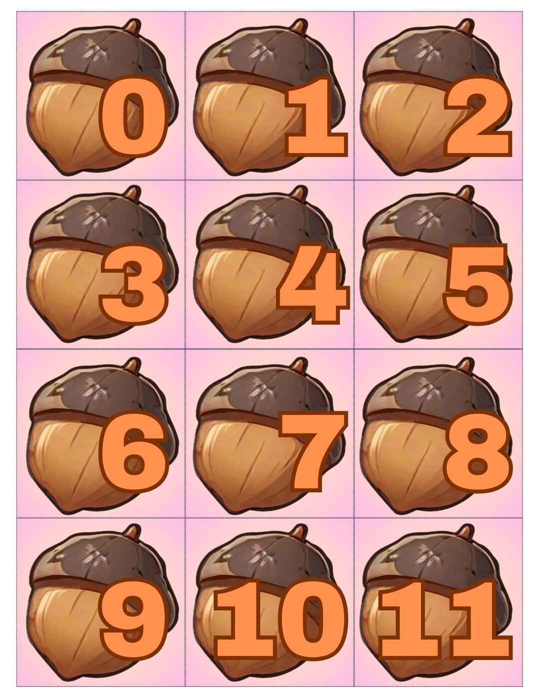 INSTANT DOWNLOAD - Acorns - Numbers 0-31 Pocket Chart Cards - CALENDAR ...