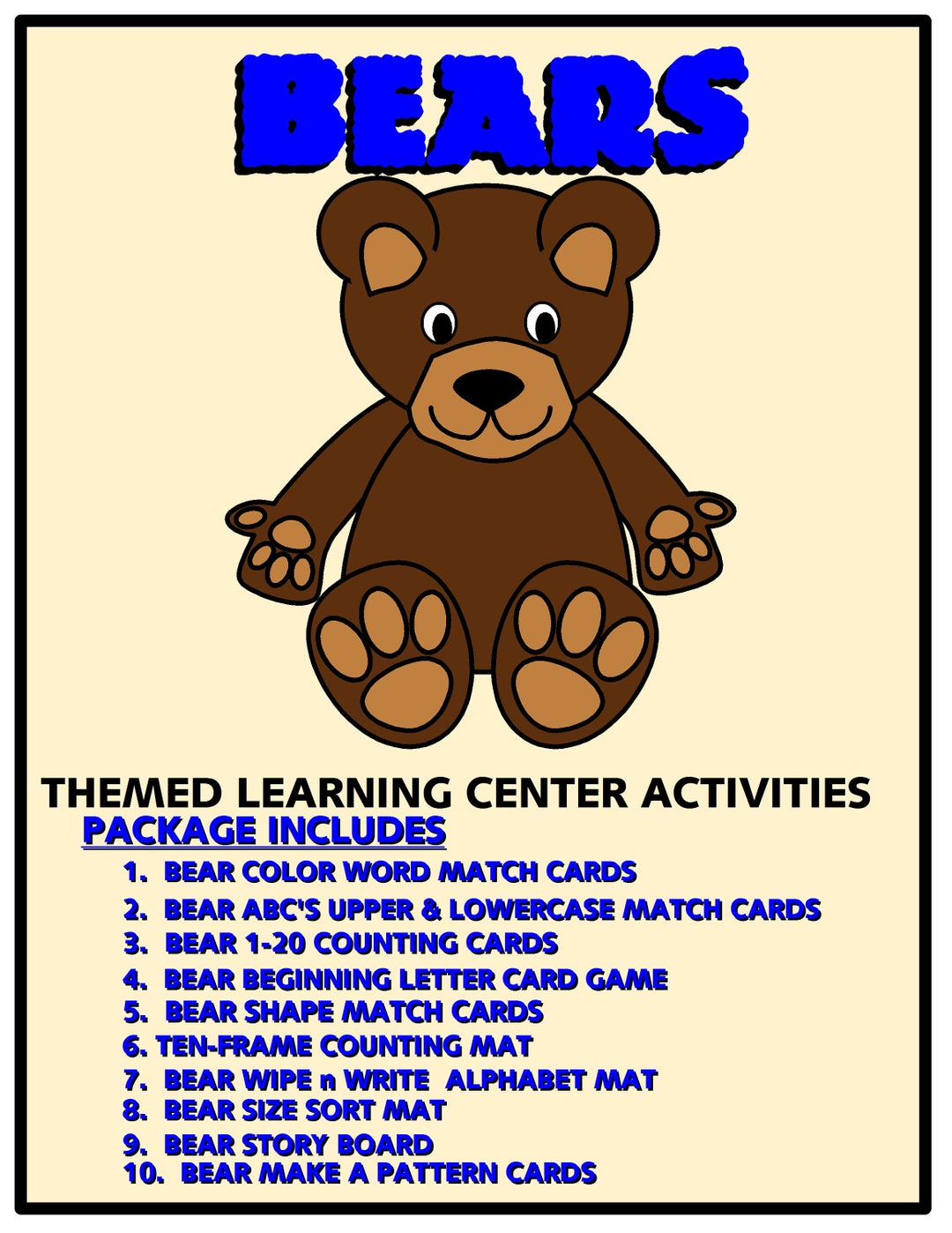 Bear Themed Learning Activities: Preschool Kindergarten (instant ...