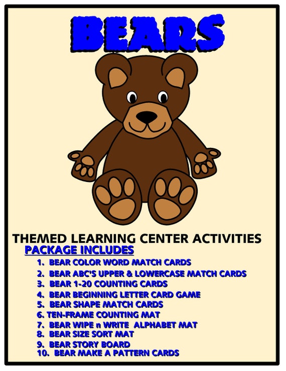 INSTANT DOWNLOAD Bears Themed Activities Package for | Etsy