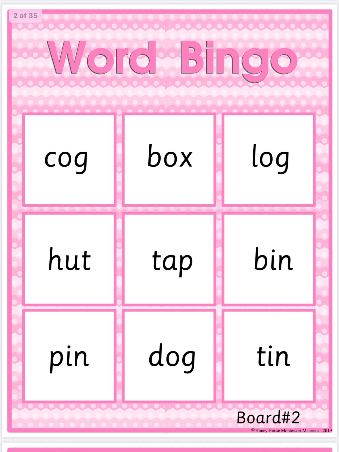 PINK SERIES | Montessori Activity - Word Bingo With Picture Cards ...
