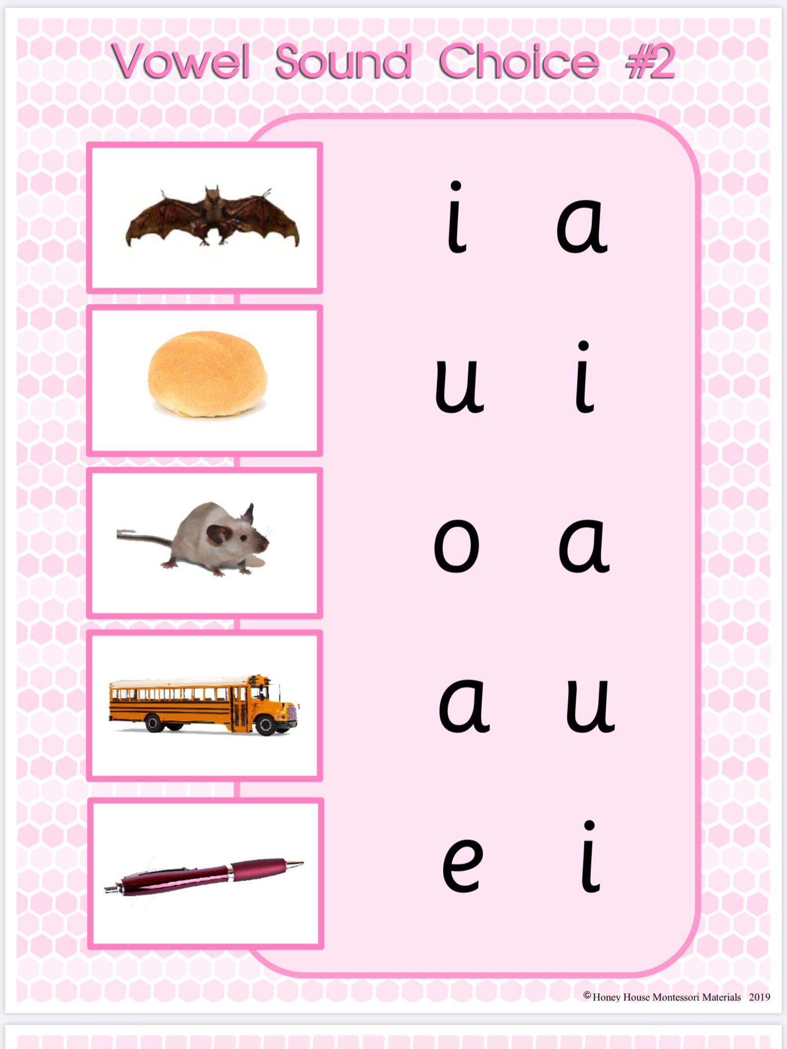 PINK SERIES Montessori Activity Vowel Sound Choice | Etsy