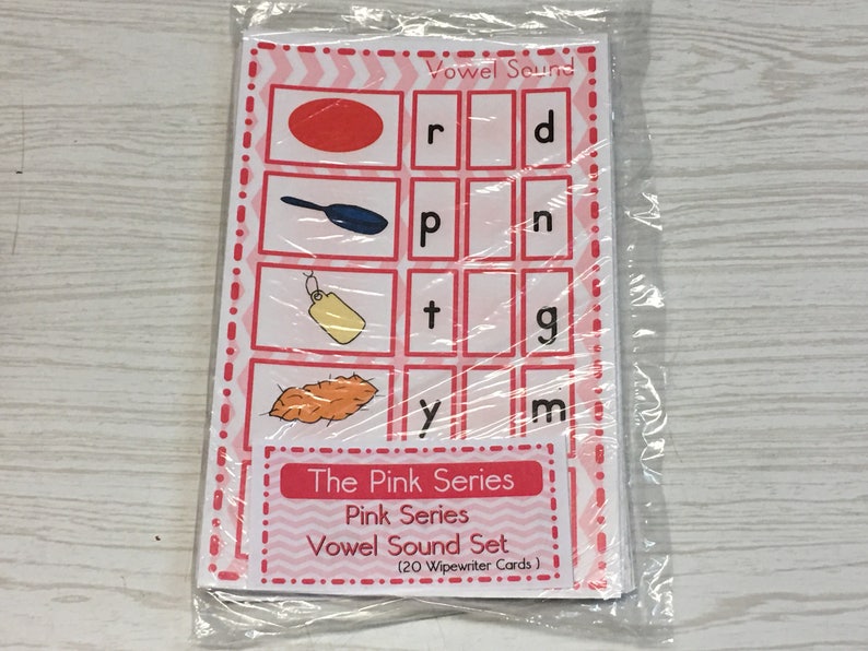 The Pink Series - Vowel Sound Set (20 Wipewriter Cards ) - Montessori ...
