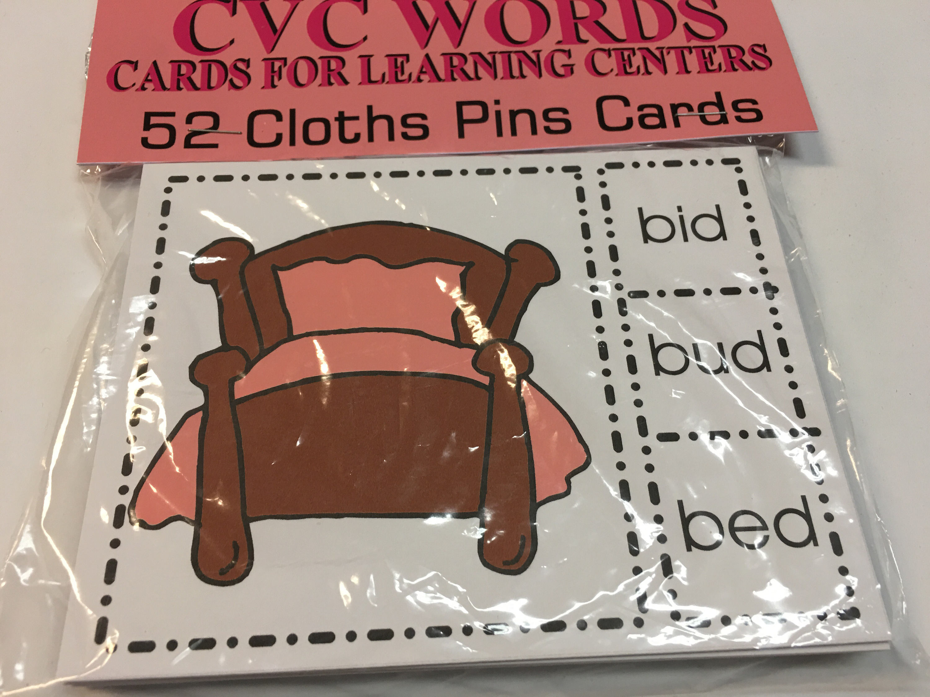 CVC Word - Cards for Learning Center - 52 Clothes Pin Cards - Activity ...