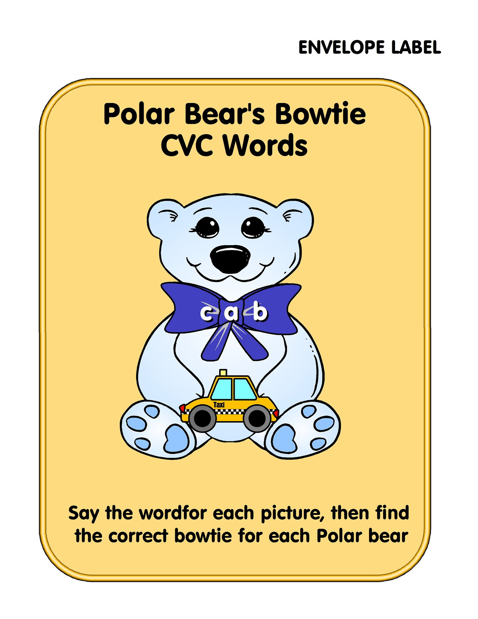 INSTANT DOWNLOAD - Polar Bear's Bow Tie - CVC Words - Activity Set for ...