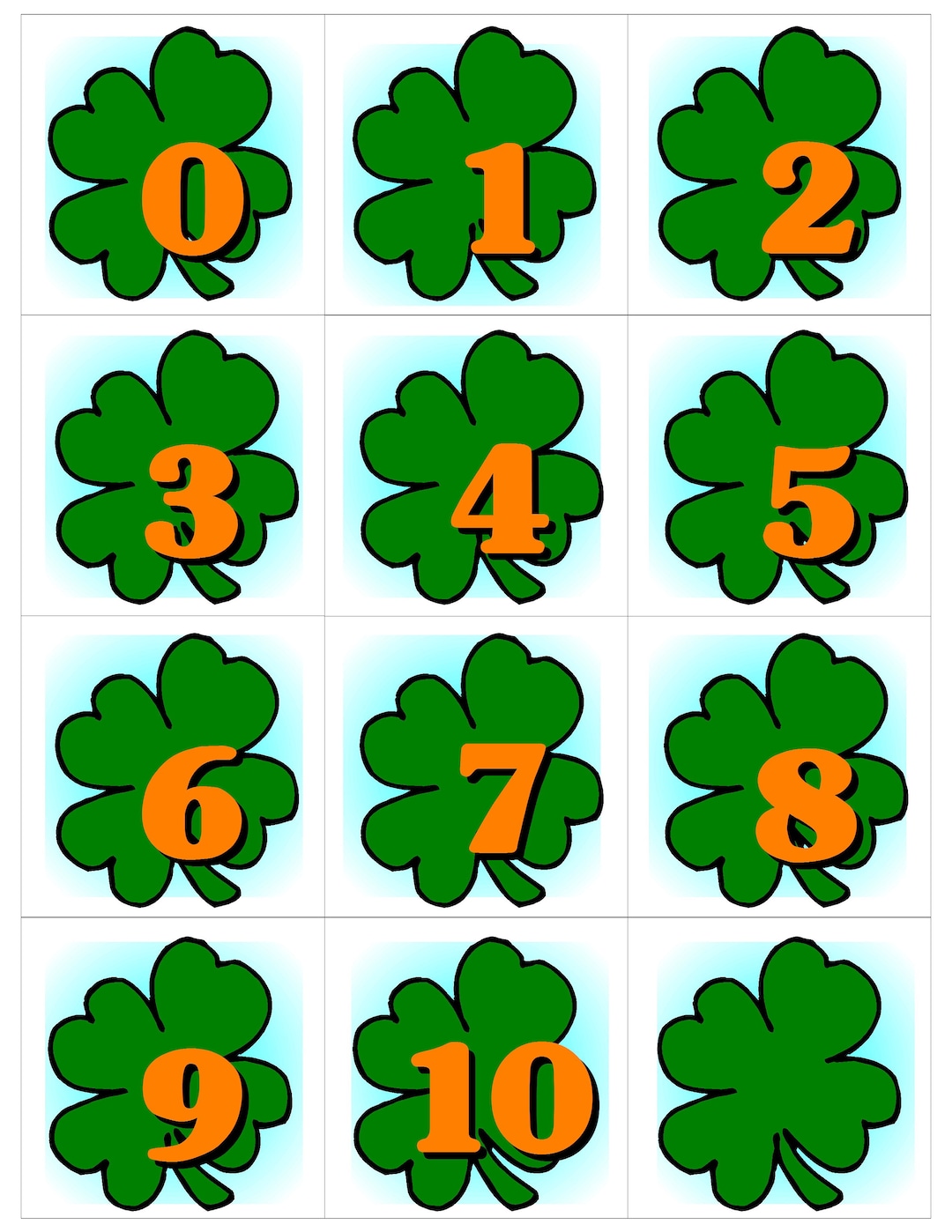 Lucky Clover Number Cards 0-10: Preschool Learning (instant Download ...
