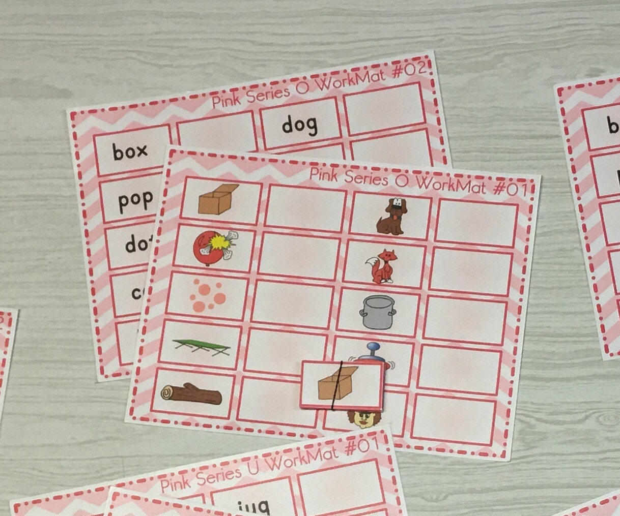 The Pink Series - Vowel O Work Mats (20 Cards-2 Laminated Workmats ...