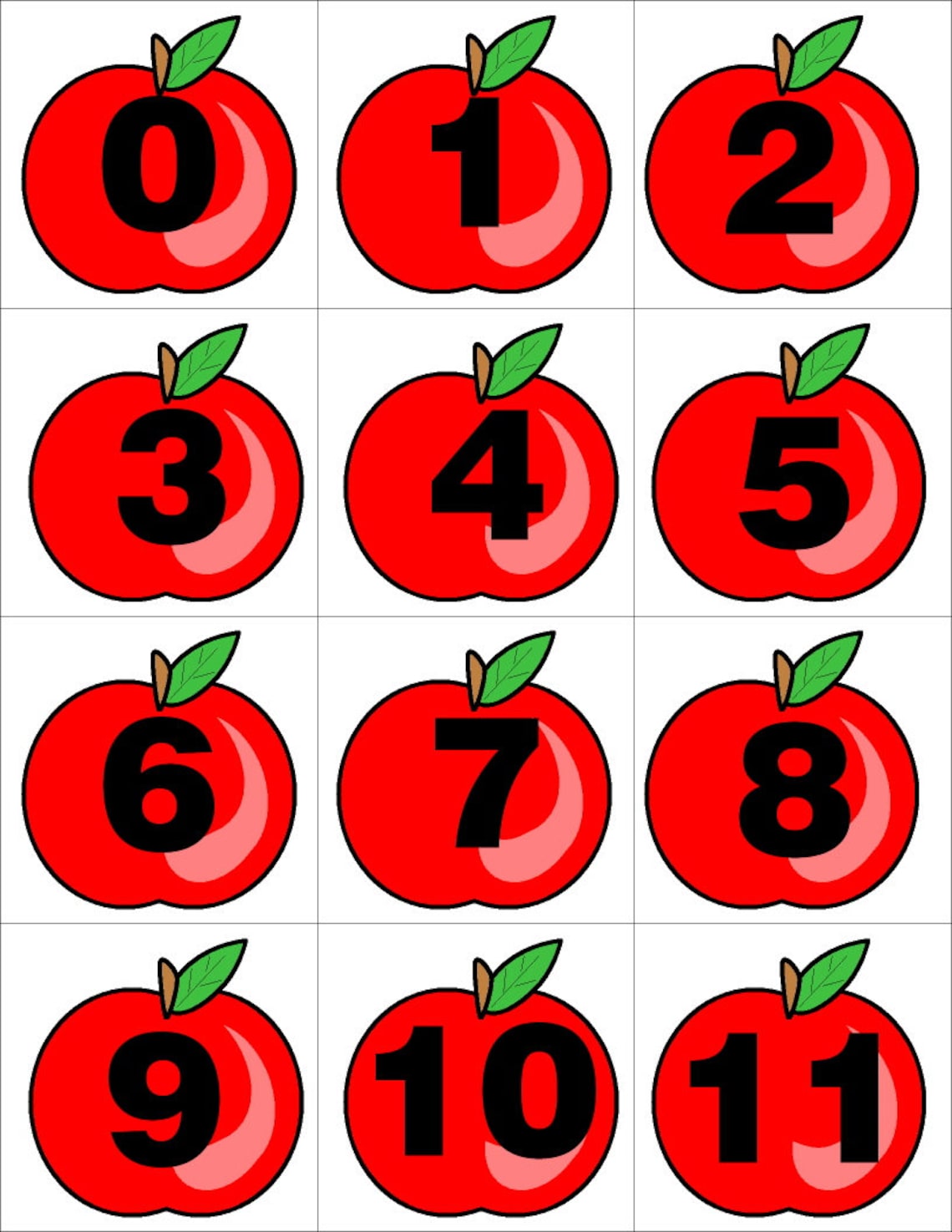 Instant Download Apples Numbers 0 31 Pocket Chart Cards Set For