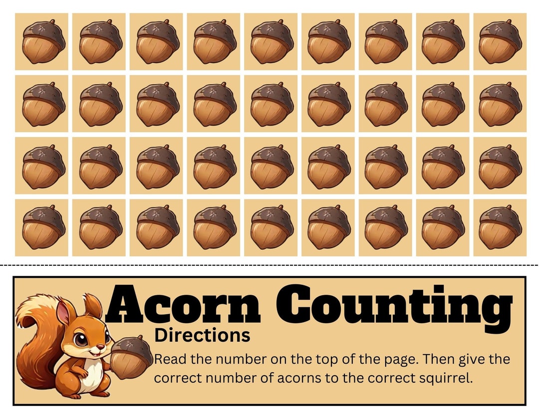 INSTANT DOWNLOAD - Thanksgiving Acorn Counting Math Center- Activity ...