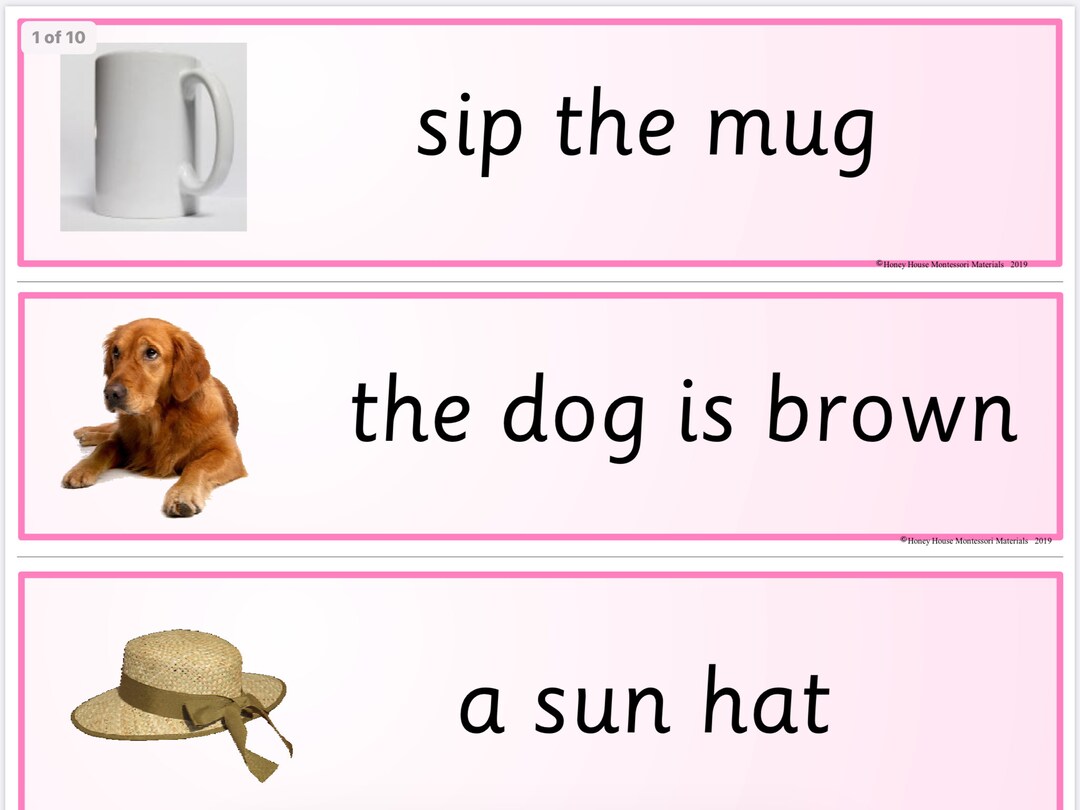 PINK SERIES | Montessori Activity - Reading Phrases | Educational ...