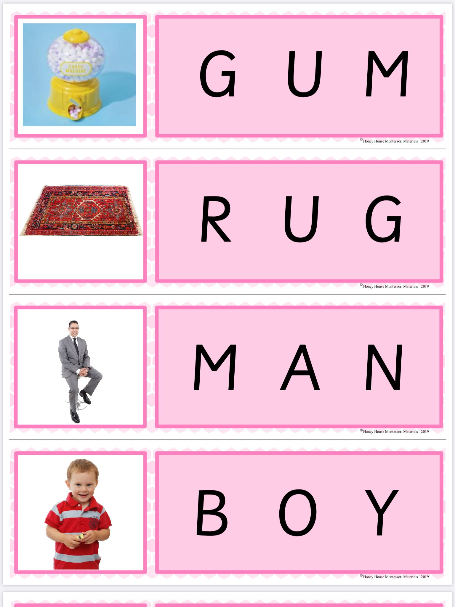 PINK SERIES | Montessori Activity - Pictures for Moveable Alphabet ...