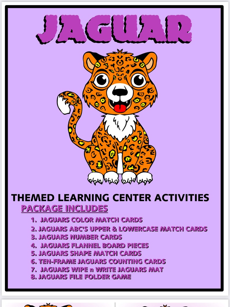 INSTANT DOWNLOAD - Jaguars - Themed Activities Package for Learning ...