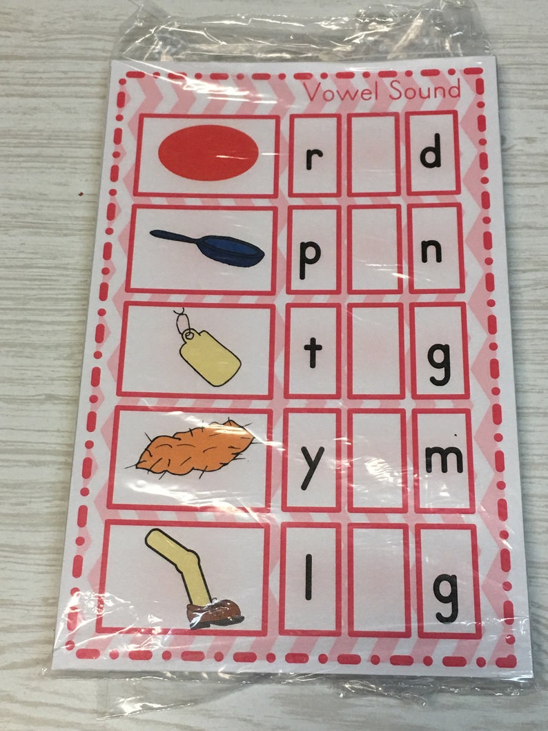 The Pink Series Vowel Sound Set 20 Wipewriter Cards Montessori Material ...