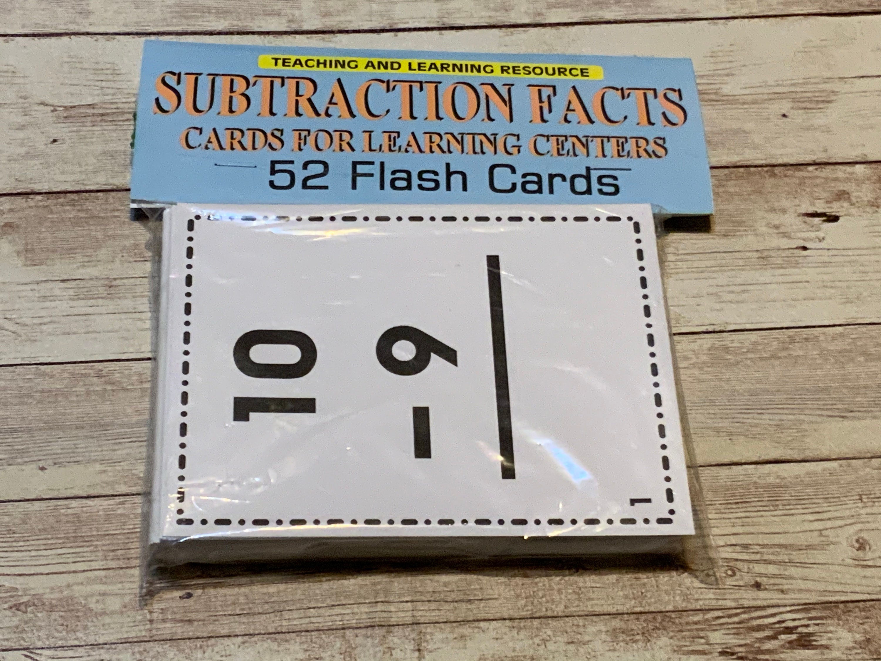 Subtraction Facts - Cards for Learning Center - 52 Flash Cards ...