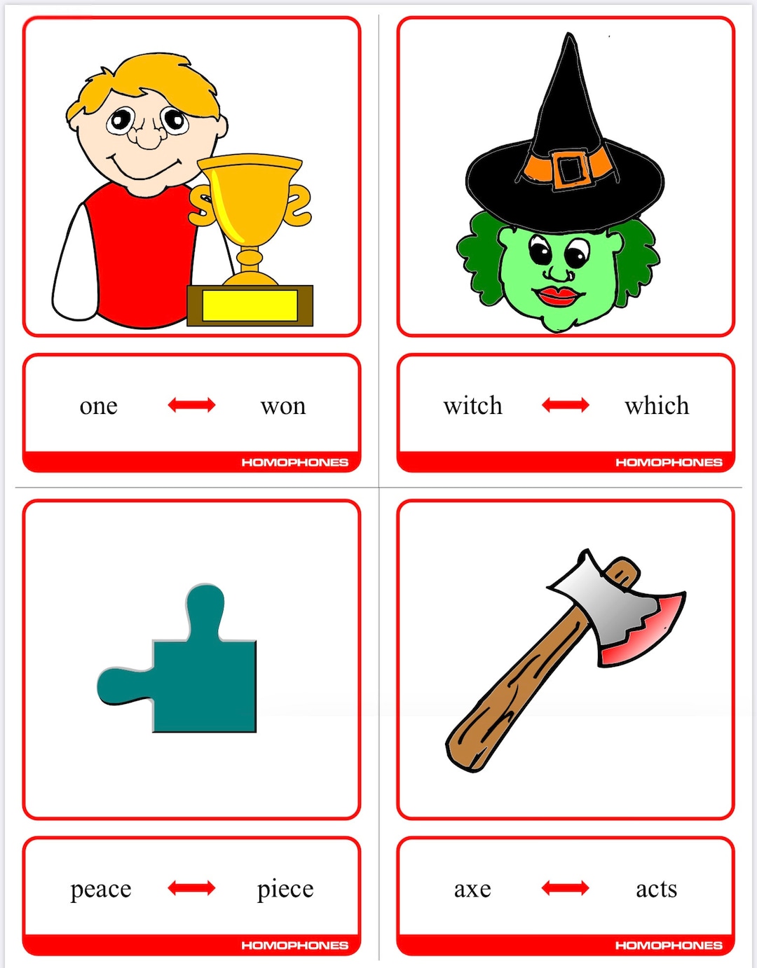 Homophone Picture Cards Set for Learning Centers - 52 Cards - Perfect ...