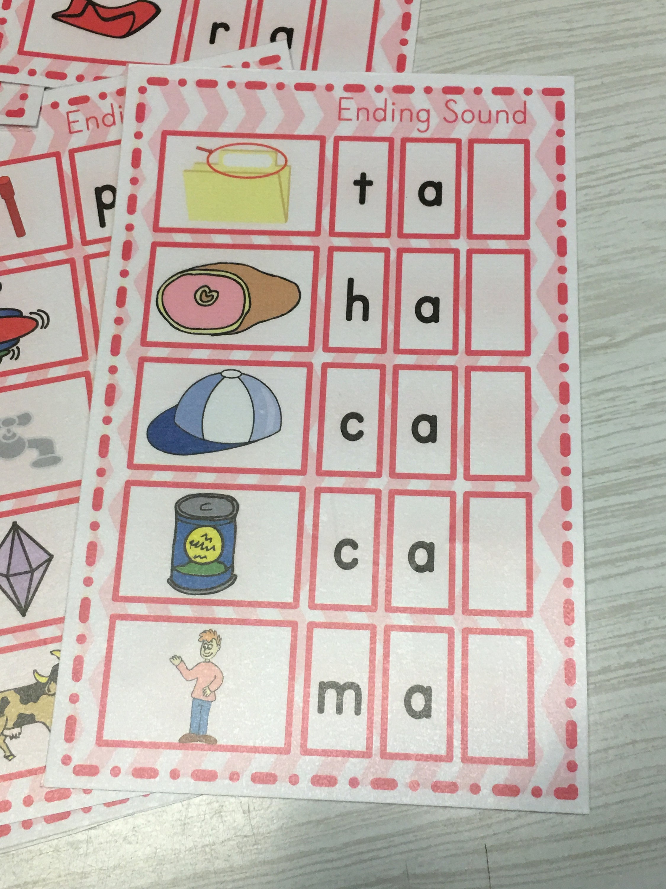 The Pink Series Ending Sound Set 20 Wipewriter Cards Montessori ...