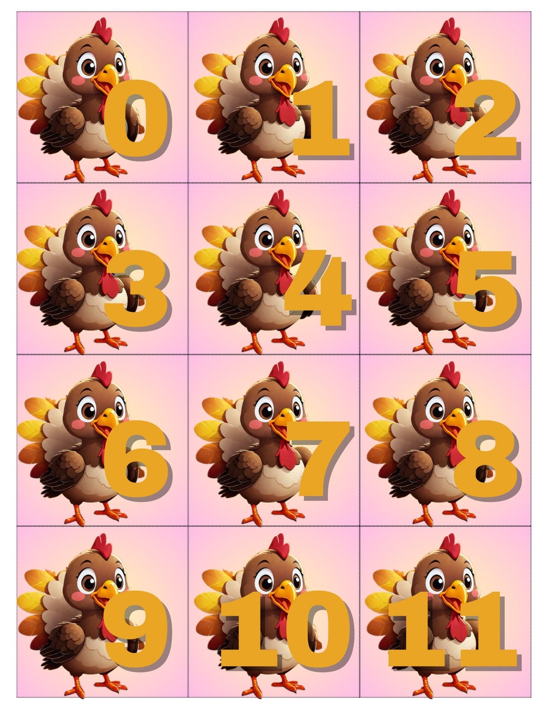 INSTANT DOWNLOAD - Turkeys - Numbers 0-31 Pocket Chart Cards - CALENDAR ...