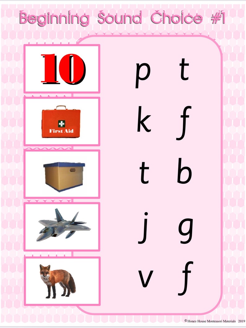 PINK SERIES Montessori Activity Beginning Sound Choice Educational ...
