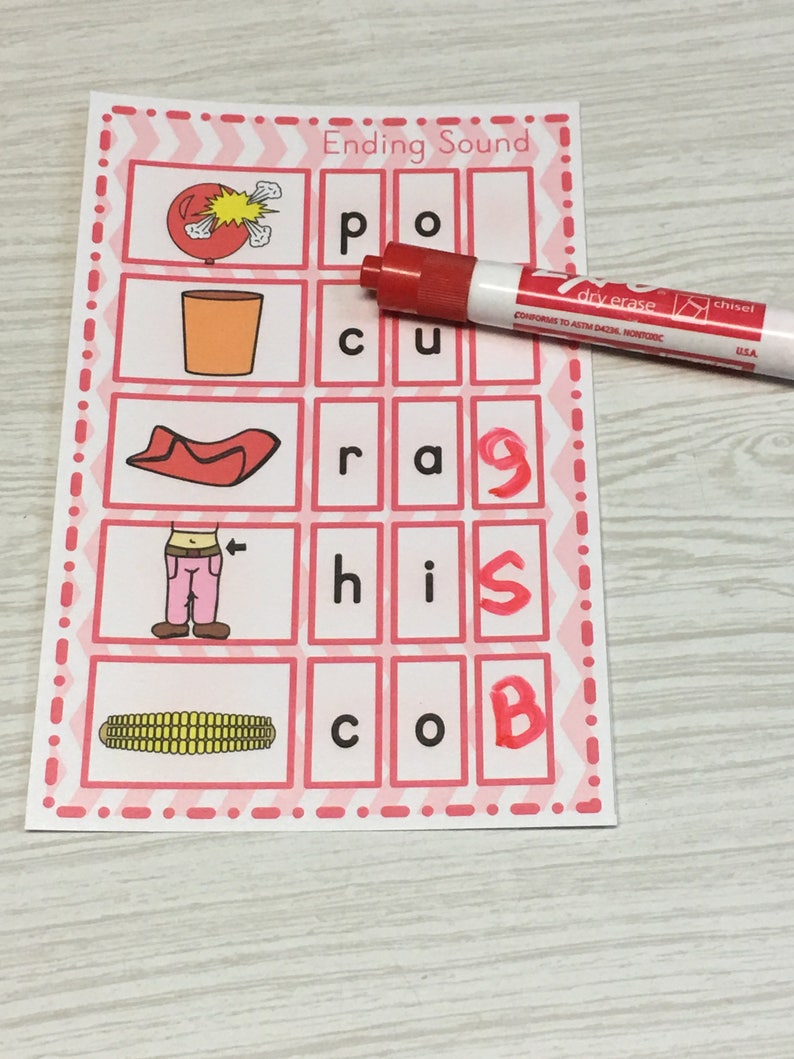 The Pink Series Ending Sound Set 20 Wipewriter Cards Montessori ...
