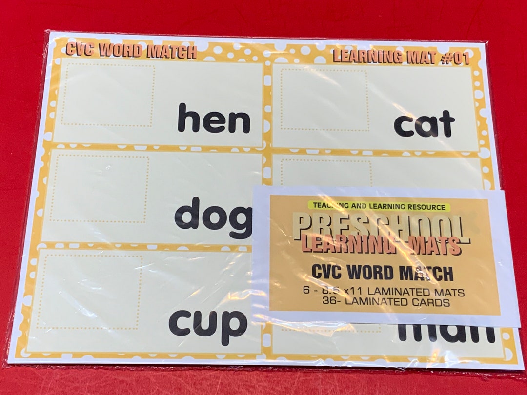 CVC Word Match - Set of 6 Learning Mats /36 Cards - Laminated Activity ...