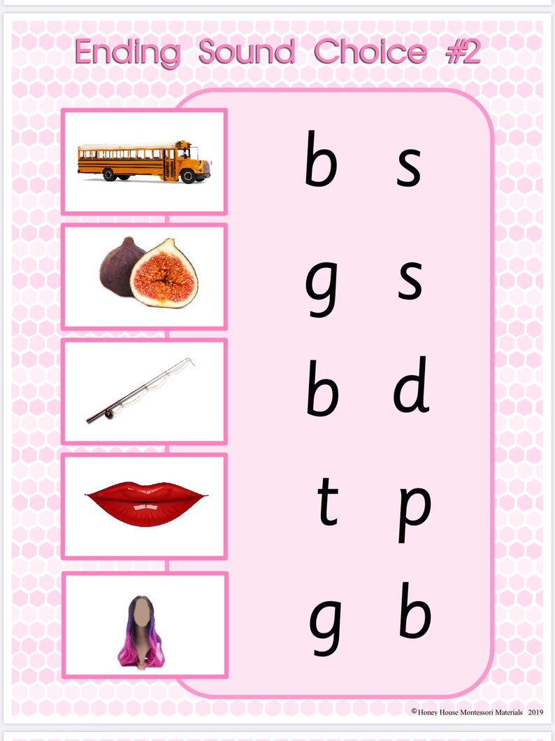 PINK SERIES | Montessori Activity - Ending Sounds Choice | Educational ...