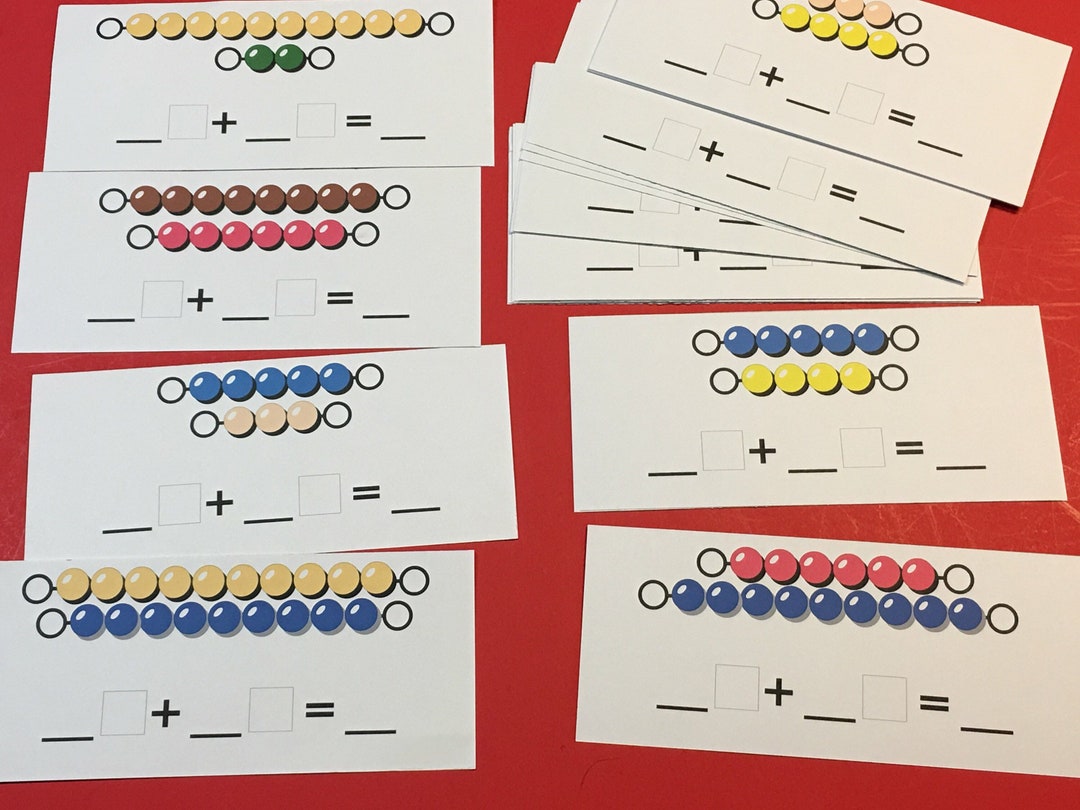 Montessori Beads Addition Kit - Match & Write - 21 Pieces Laminated Dry ...