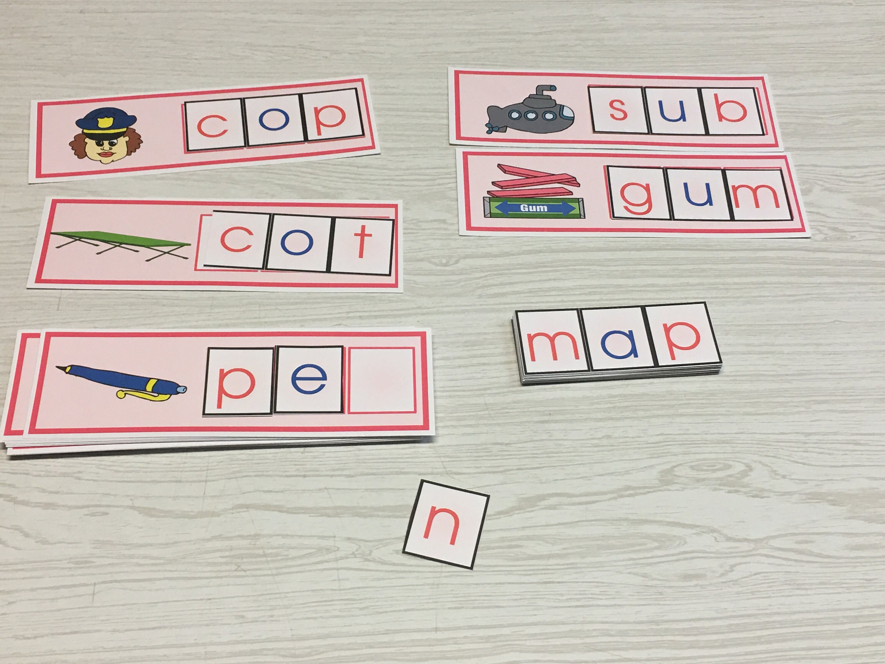 The Pink Series Picture Strips With Movable Letters Montessori Material ...