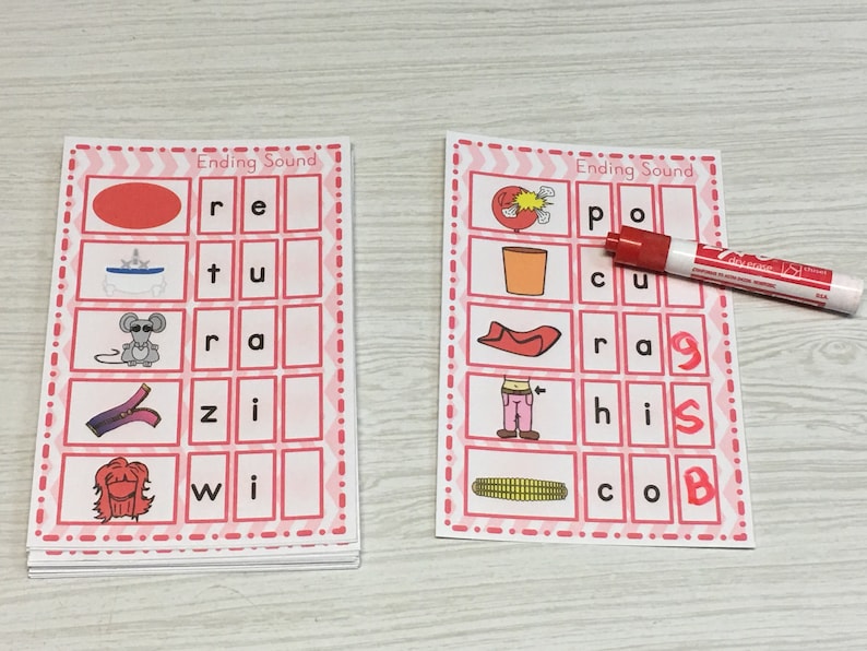 The Pink Series Ending Sound Set 20 Wipewriter Cards Montessori ...