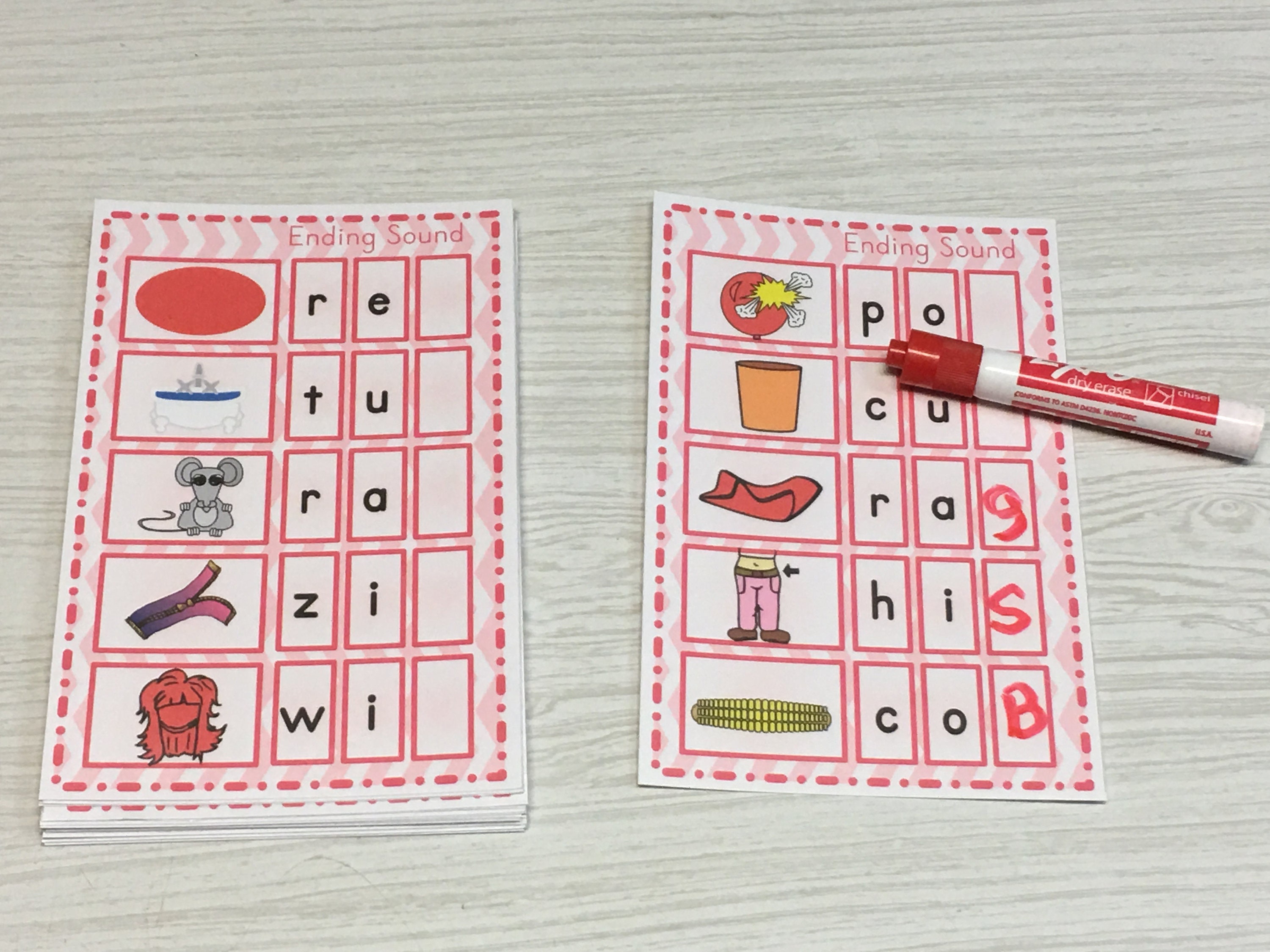 The Pink Series Ending Sound Set 20 Wipewriter Cards Montessori ...