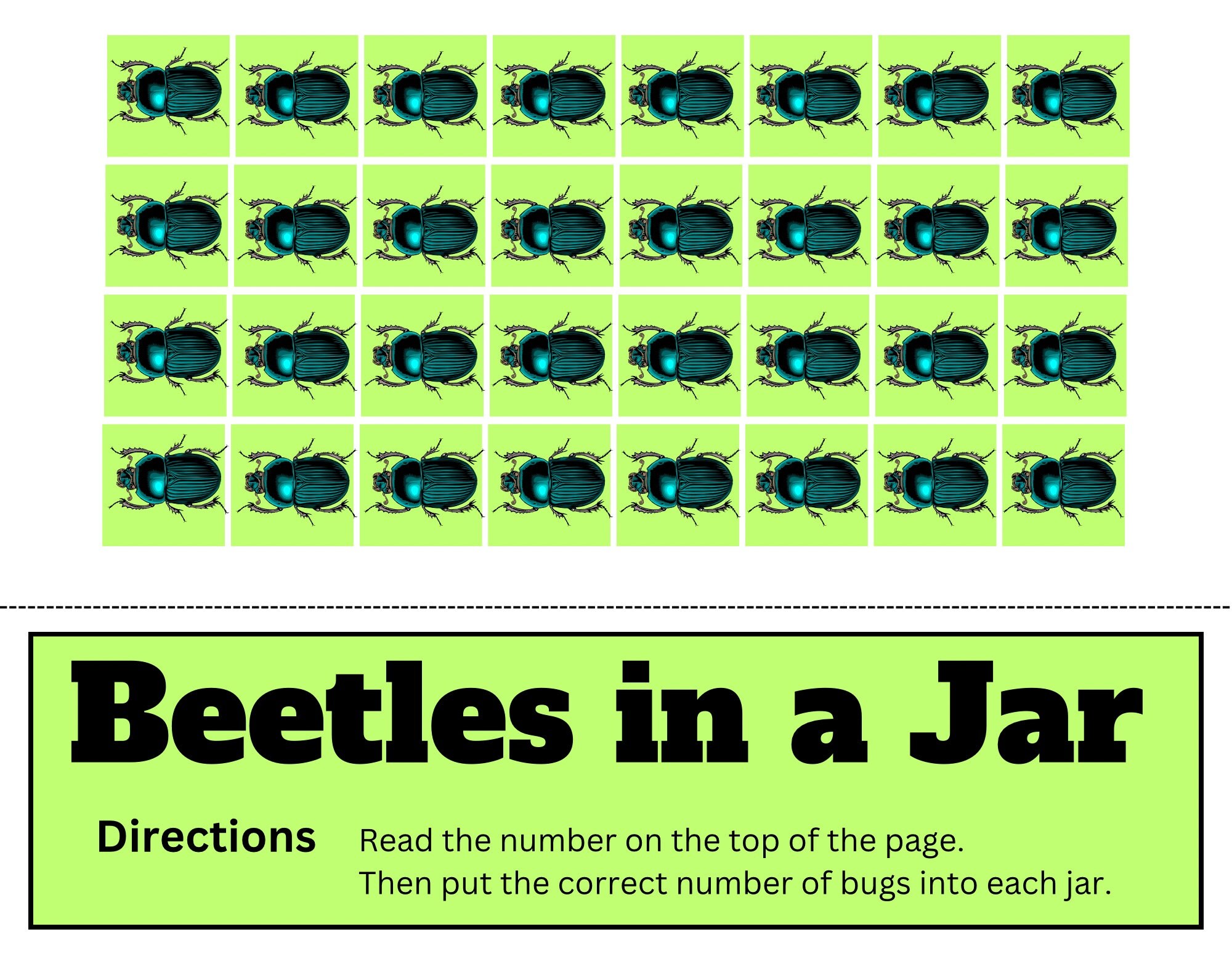 Beetles in a Jar Counting Mats: Preschool Learning (instant Download ...