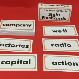 100 Flashcards - Fry”s Sight Words - 10th Hundred Words Flash Cards - Etsy