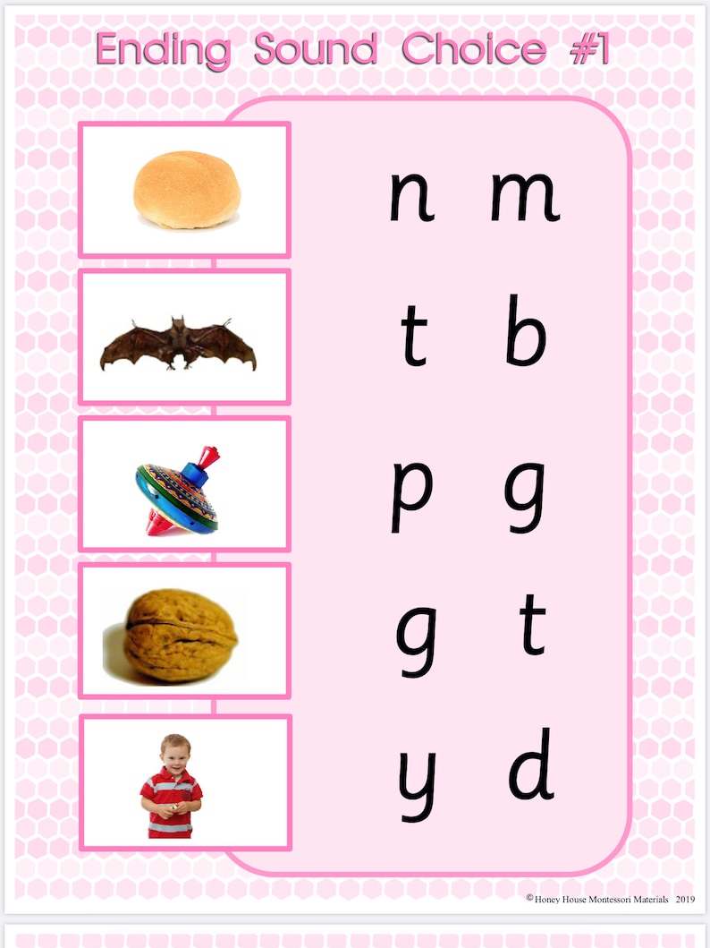 PINK SERIES | Montessori Activity - Ending Sounds Choice | Educational ...