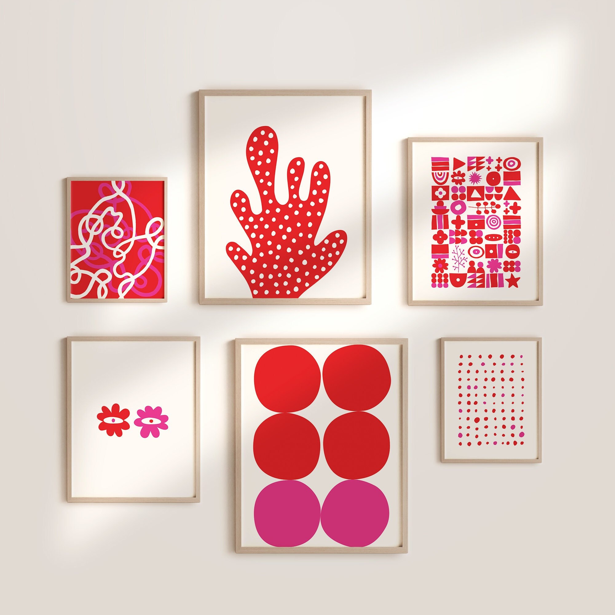 Red and Pink Gallery Wall Art Print, Set of 6 Posters, Minimalist ...