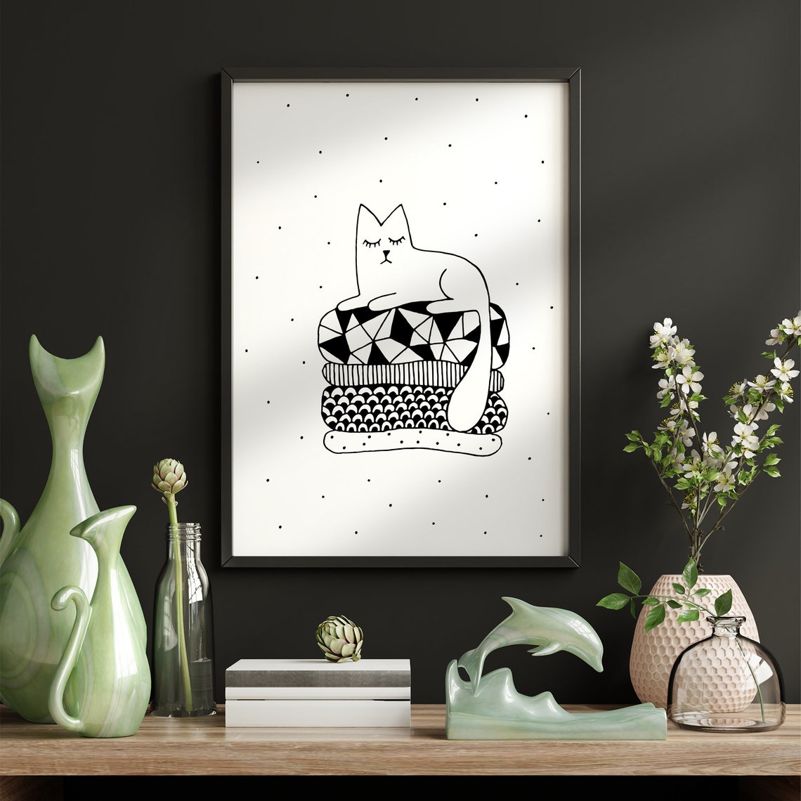 Hand Drawn Cat Digital Print, Printable Wall Art - Etsy