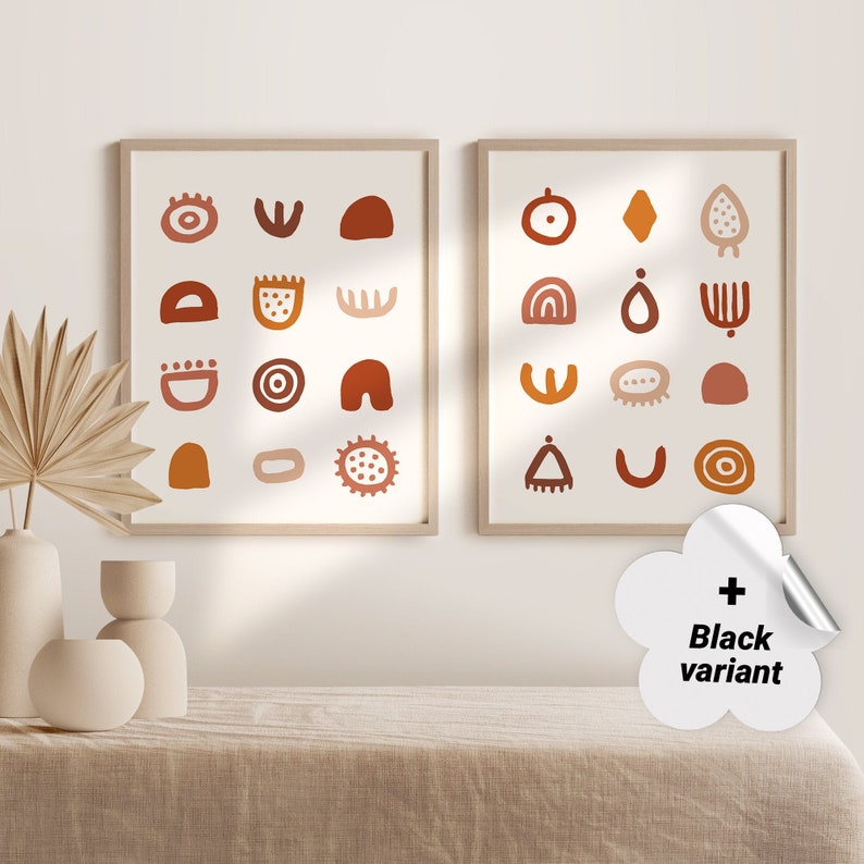 Set of 2 Abstract Boho Signs, Geometric Abstract Wall Art, Beige and ...