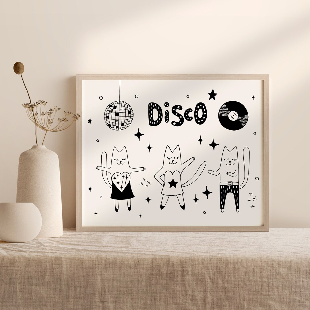 Disco Printable Wall Art, Cute Dancing Cats Poster - Etsy
