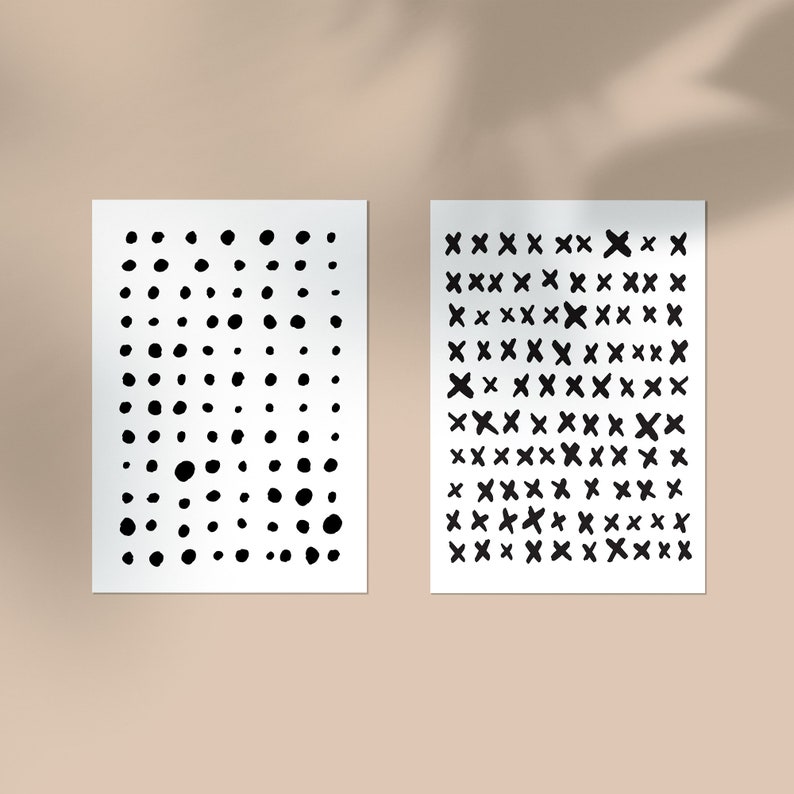 Set of 2 Wall Art, Ink Dots and Crosses Digital Wall Art Print ...